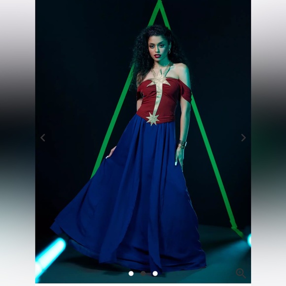 Marvel | Dresses | Marvel Red Blue And Gold Maxi Dress Captain Marvel ...